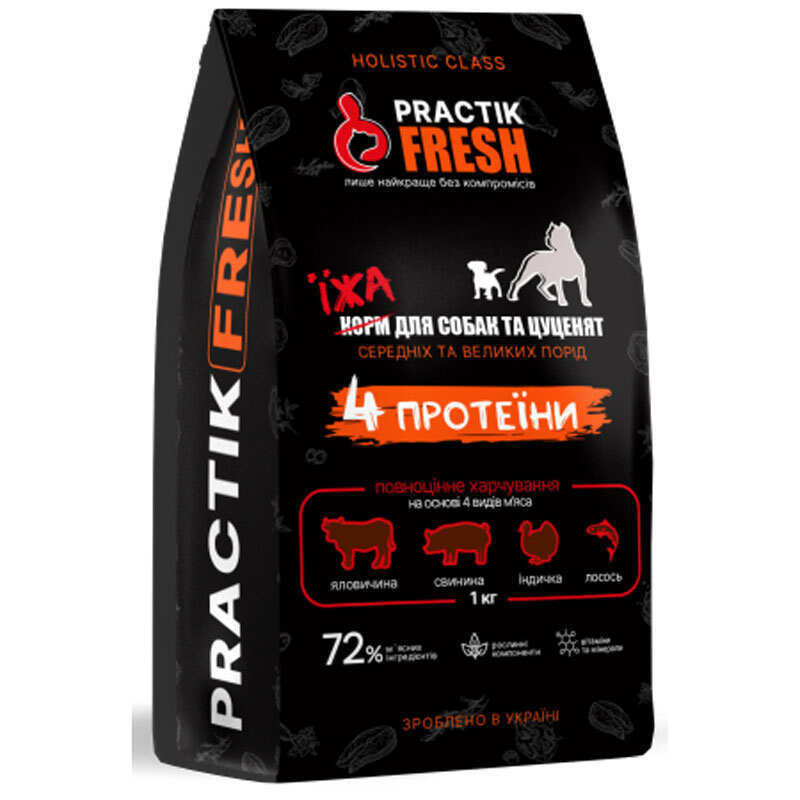 Купити Practik Fresh - Сухий корм "4 Протеїни" для собак та середніх і великих порід: відгуки ...